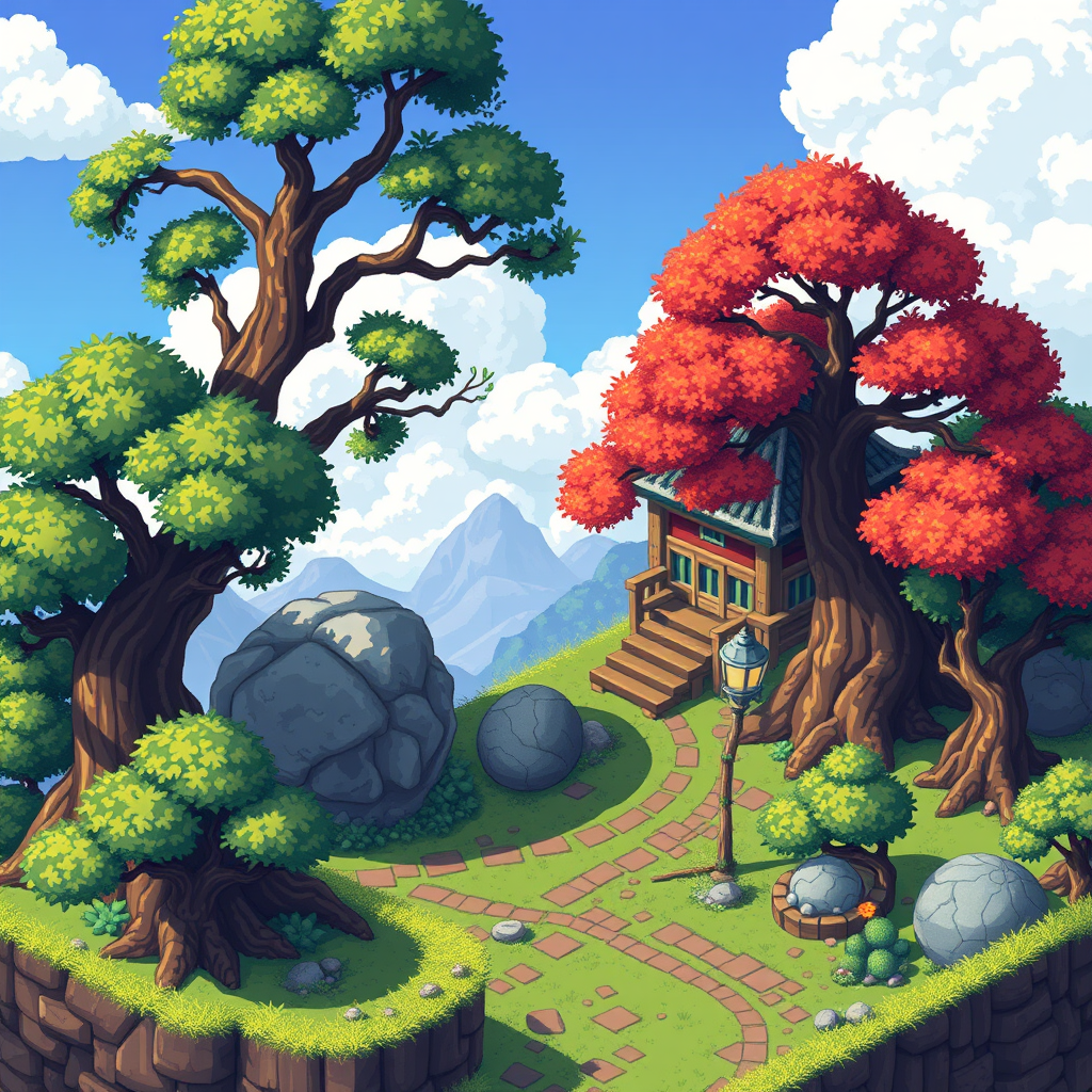 The Ghibli-Style RPG Maker Game Tree Tileset - Stock Image & Prompt ...